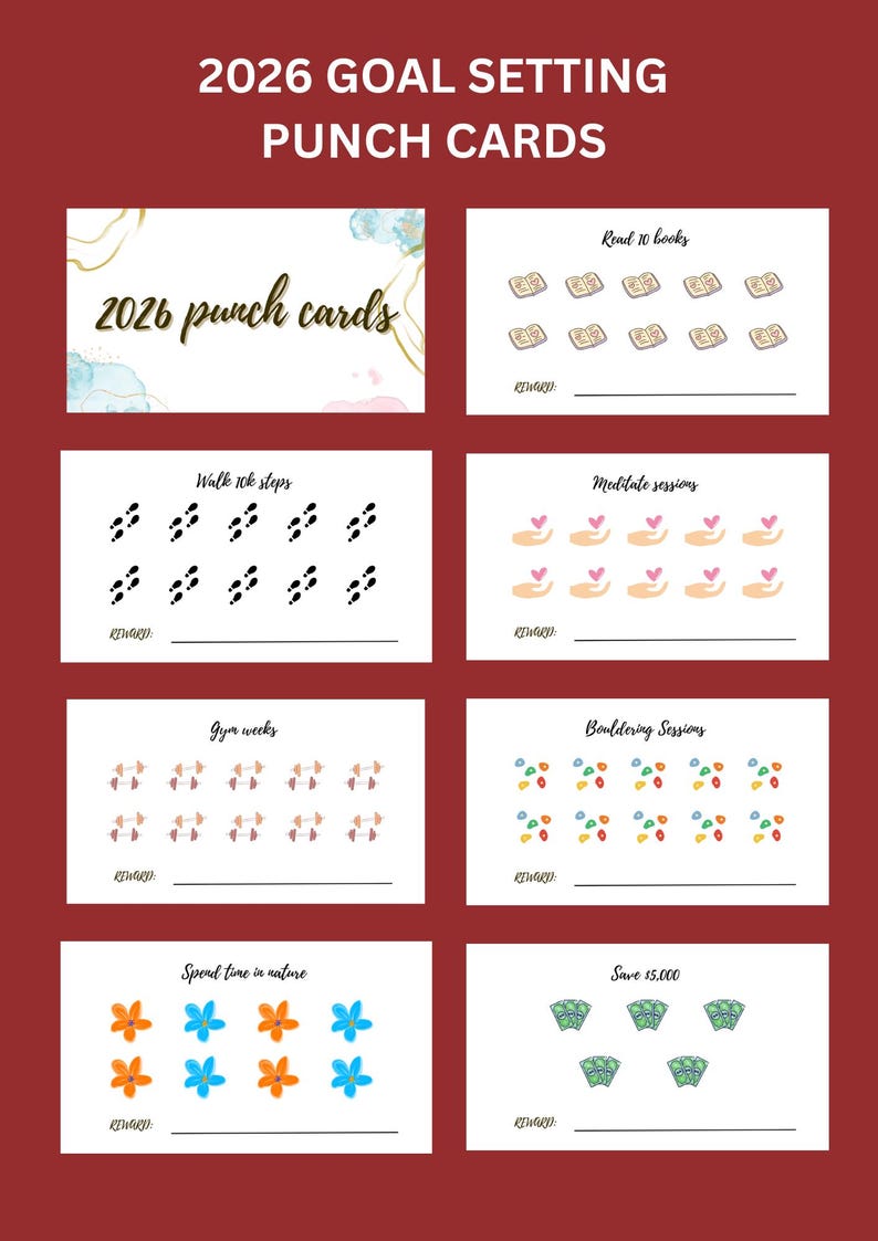 2026 Goal Setting Punch Cards, Customisable and Editable Canva Template ...