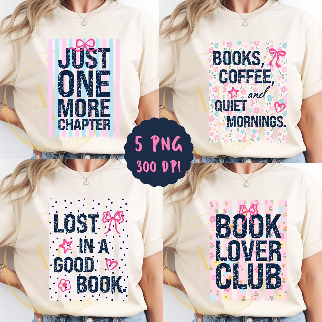 Preppy Striped Book Lover PNG Bundle, Just One More Chapter, Books ...
