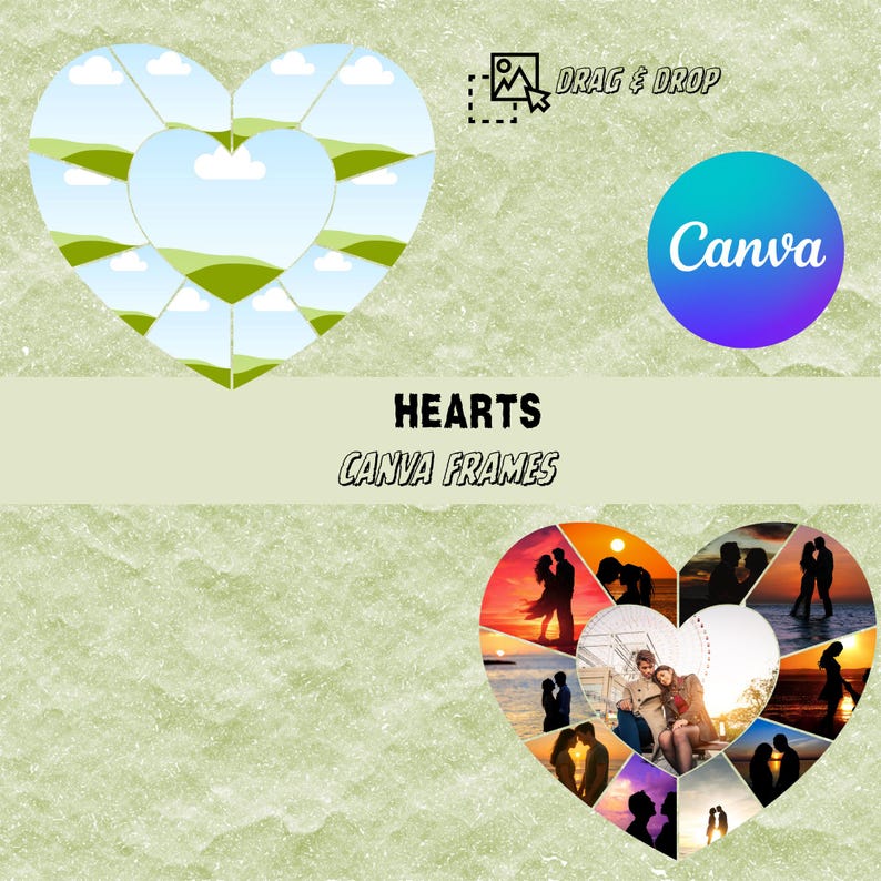 Aesthetic Hearts Collage Canva | Modern Love Frames for Canva (digital ...