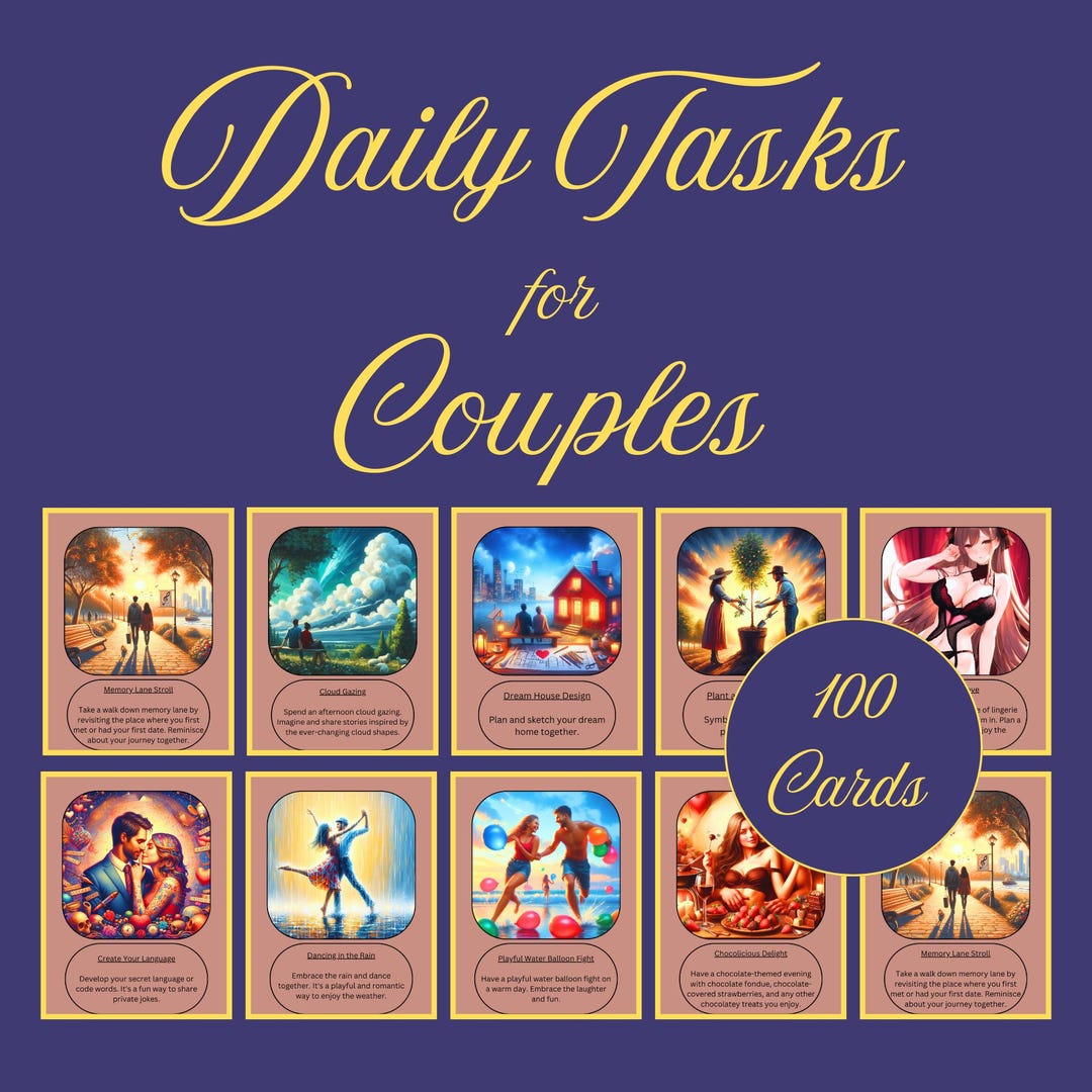 Romantic Card Game for Couples Printable Daily Love Tasks Creative ...