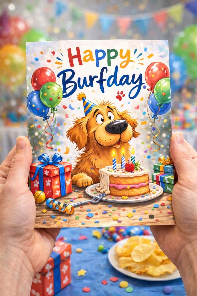 Funny Golden Retriever Birthday Card – Happy Burfday Dog Pun (printable ...