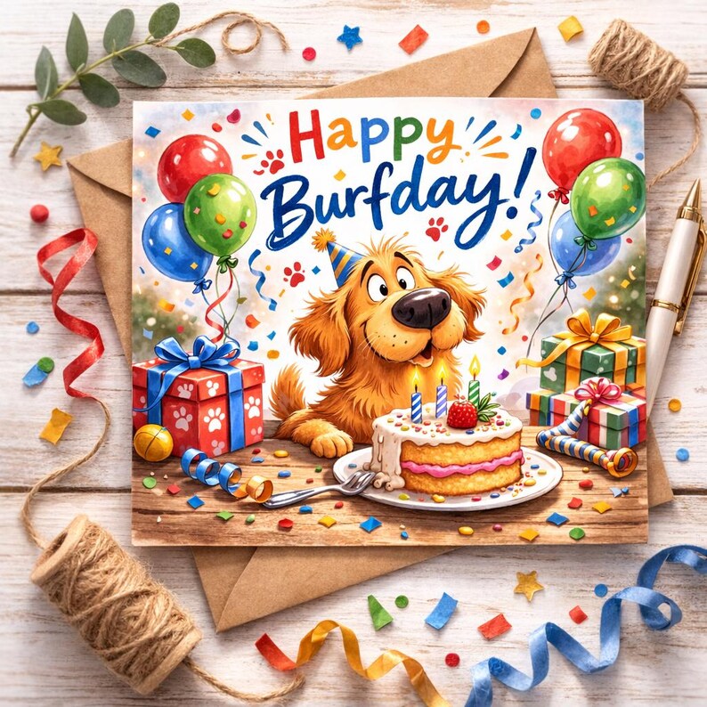 Funny Golden Retriever Birthday Card – Happy Burfday Dog Pun (printable ...
