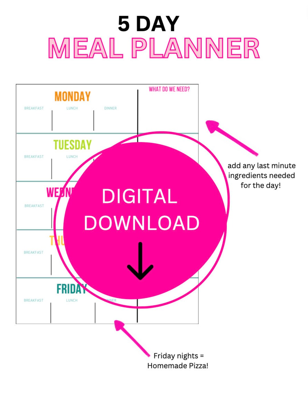 5 Day Meal Planner- Gluten Free Meal Planner- Easy Planner - Etsy