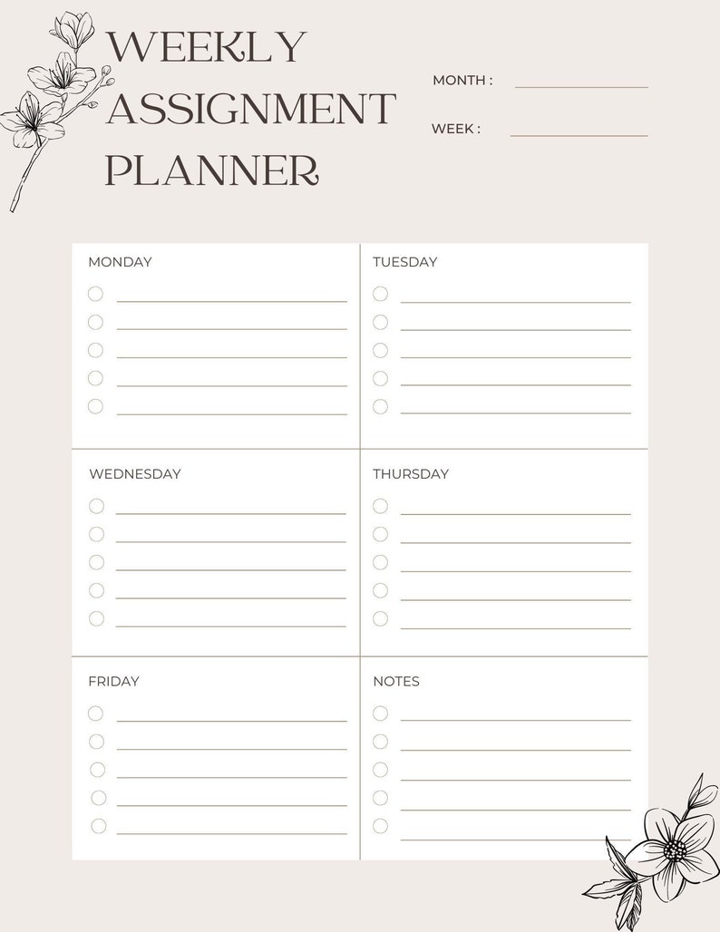 Digital Weekly Assignment Planner - Etsy