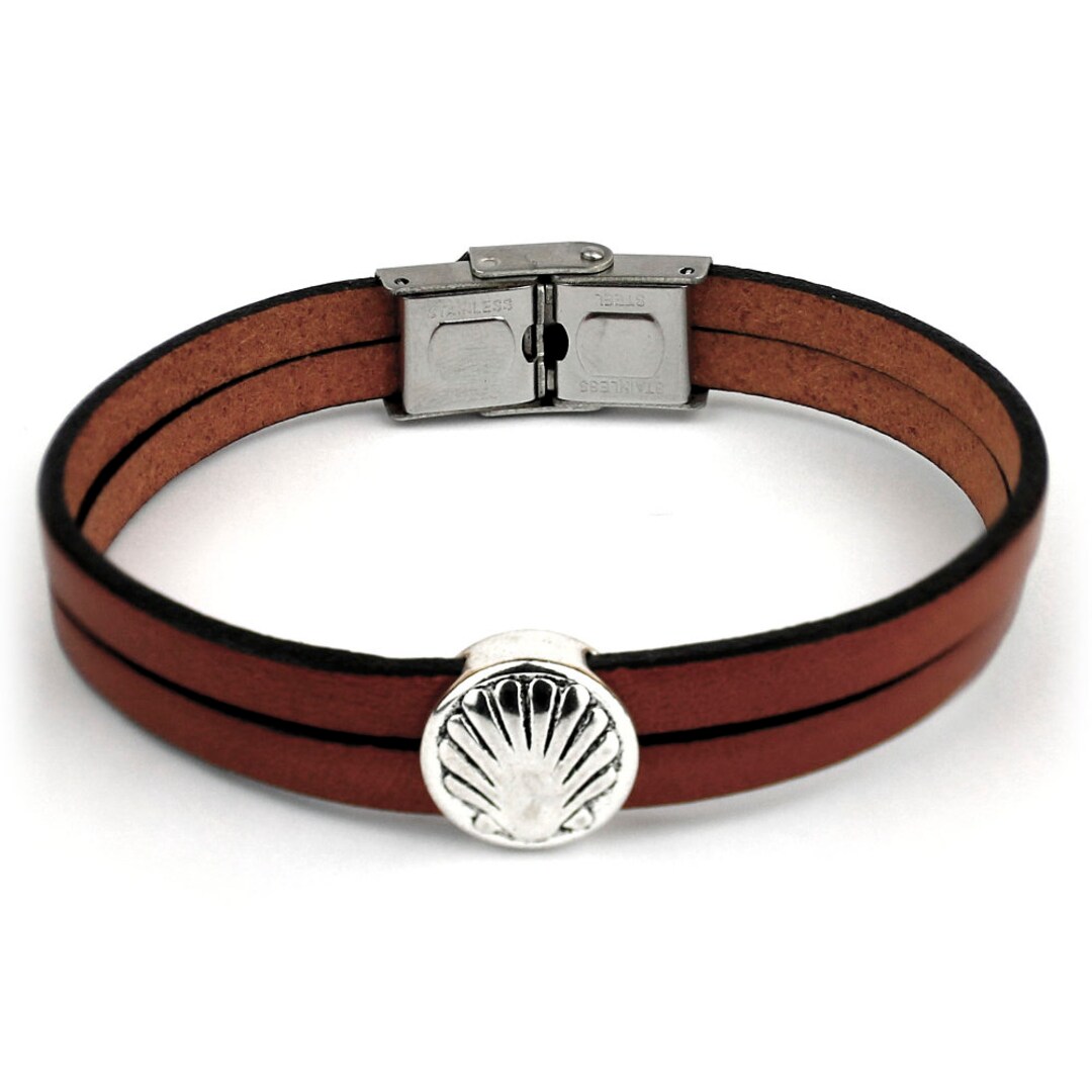 Leather-metal Bracelet Melide With a Small St. James Scallop Shell - Etsy