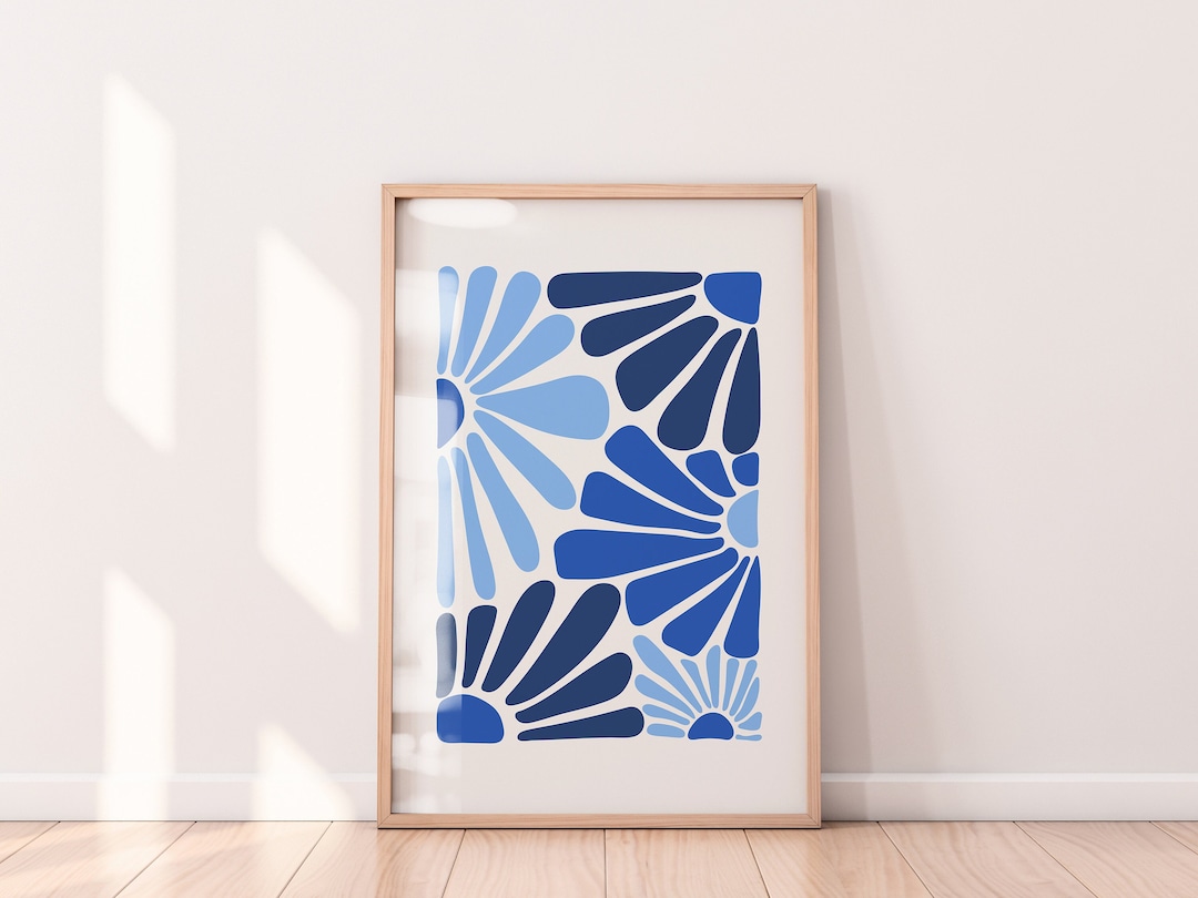 Blue Flower Print, Decorative Printable Wall Art, Flower Posters Flower ...