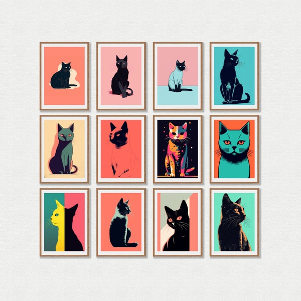 Modern Cat Art - Etsy