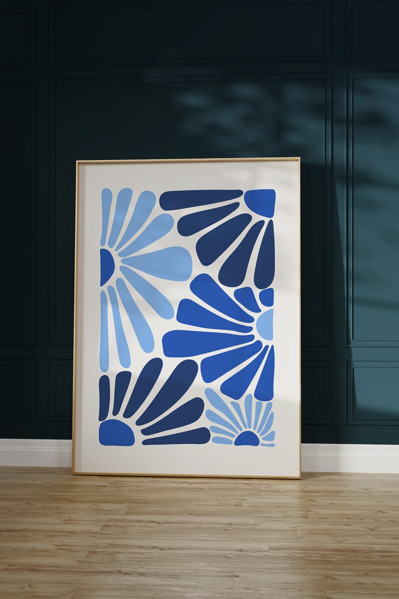 Blue Flower Print, Decorative Printable Wall Art, Flower Posters Flower ...