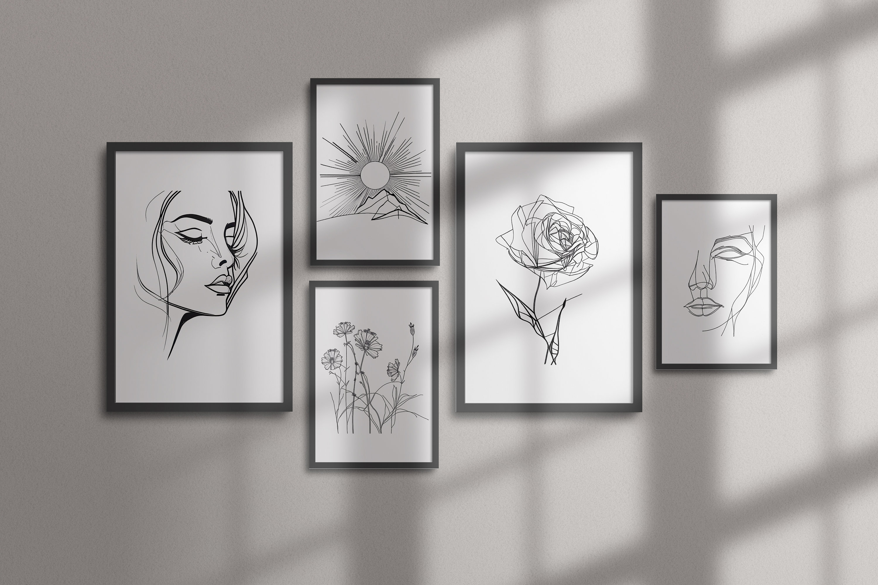 Japandi Printable Wall Art Set Of 5 Line Drawing Woman Face Abstract