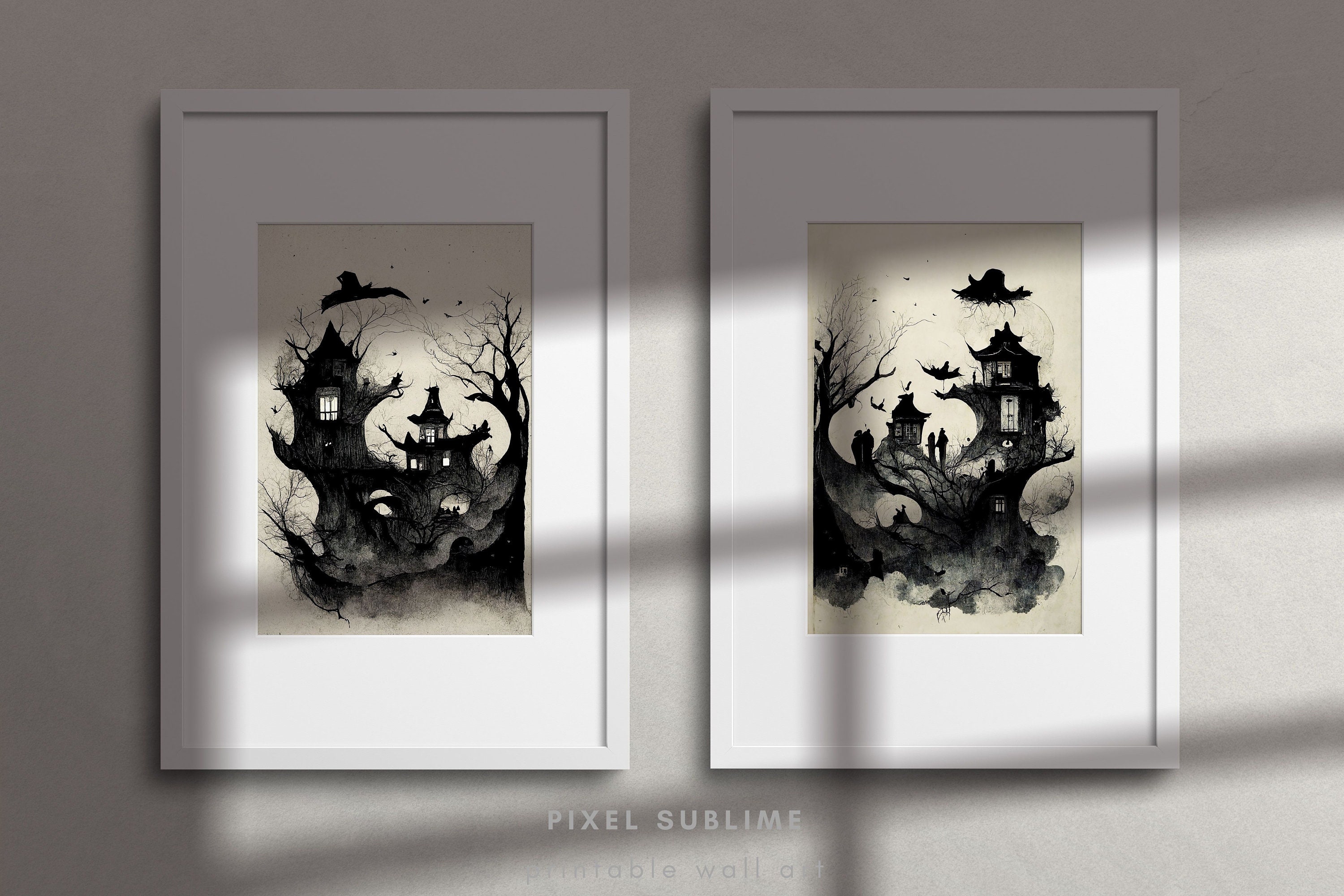 Haunted House Printable Wall Art Set, Spooky Halloween Poster ...