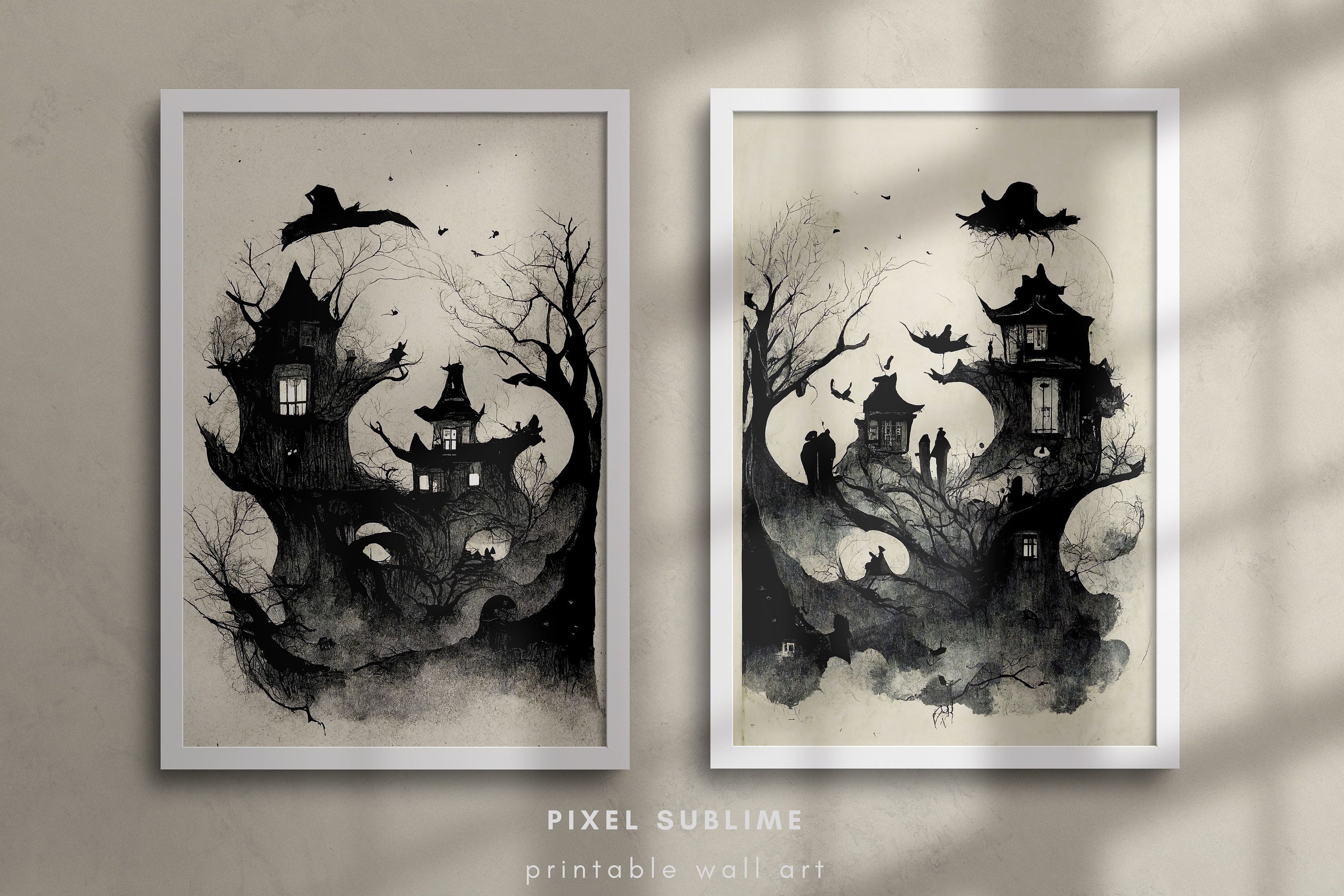 Haunted House Printable Wall Art Set, Spooky Halloween Poster ...