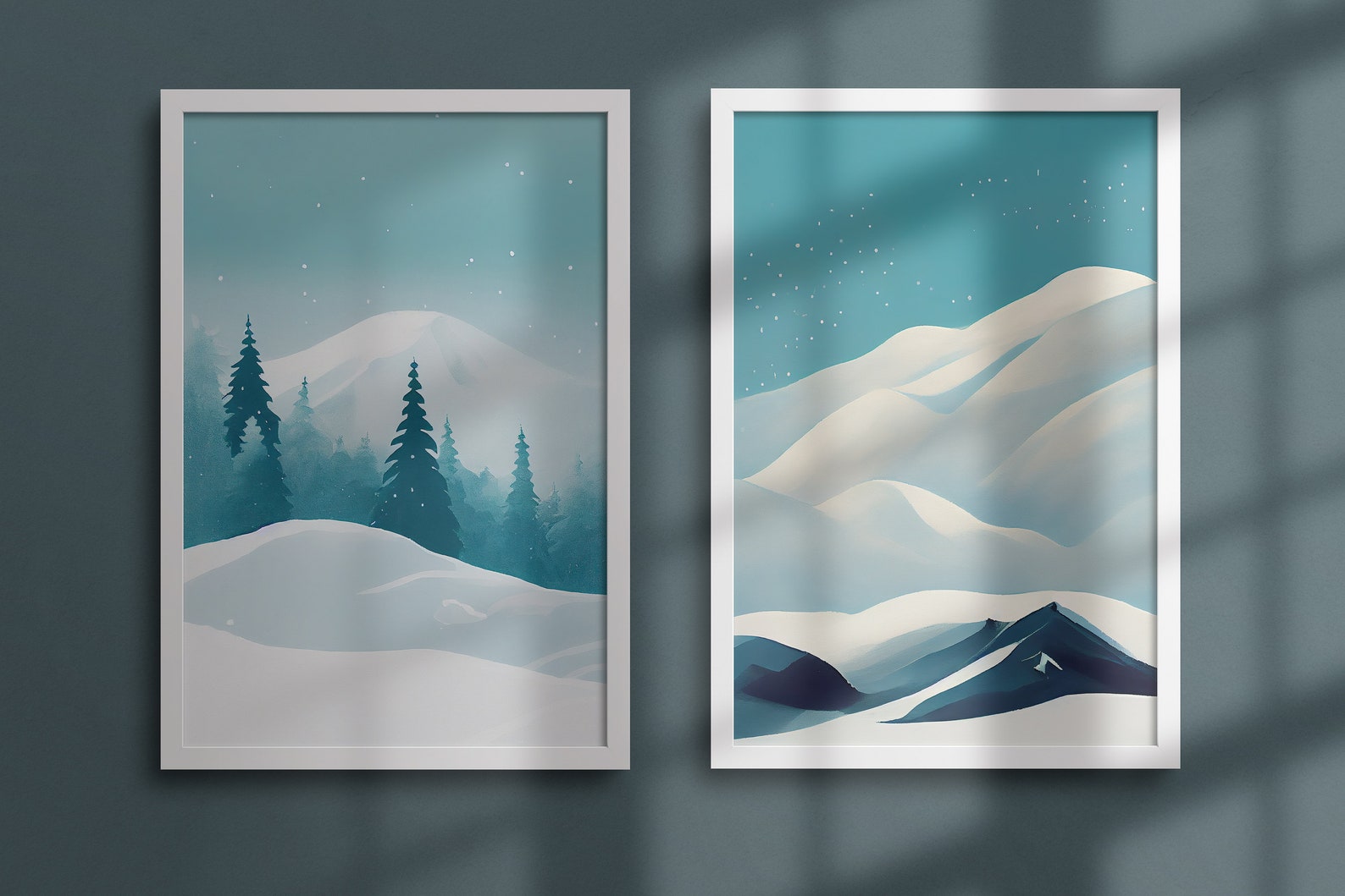 Winter Prints, Blue Christmas Wall Art, Painting Winter Scene, Blue ...