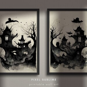 Haunted House Printable Wall Art Set, Spooky Halloween Poster ...