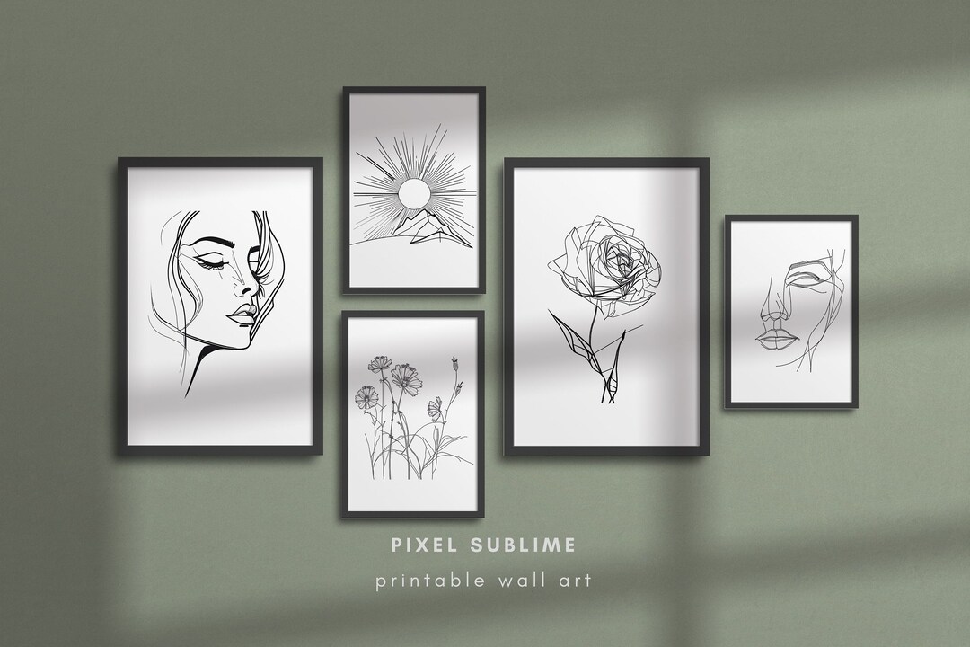 Japandi Printable Wall Art Set of 5, Line Drawing Woman Face, Abstract ...