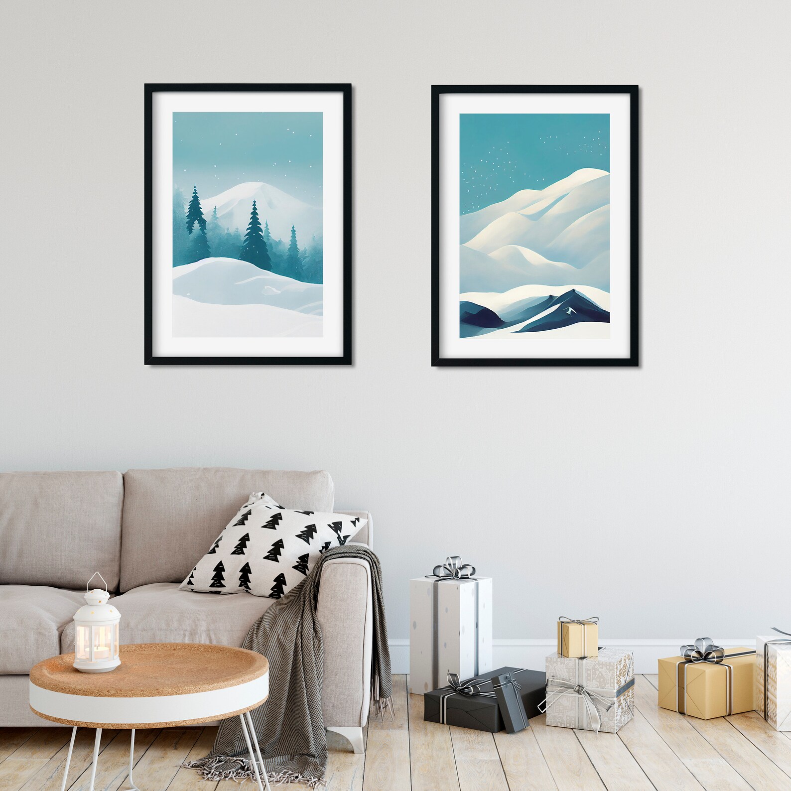 Winter Prints, Blue Christmas Wall Art, Painting Winter Scene, Blue ...