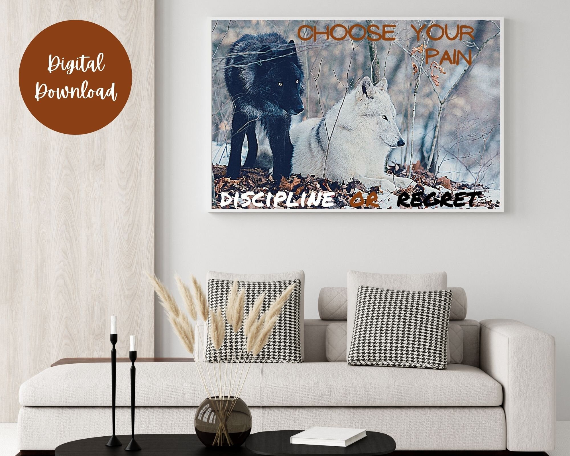 Choose Your Pain Black and White Wolves Black, White and Brown Font ...
