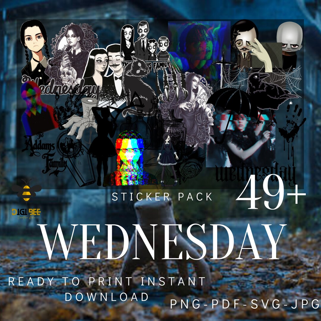 Wednesday Addams Digital Sticker Bundle PNG, PDF, JPG Svg Goodnotes ...