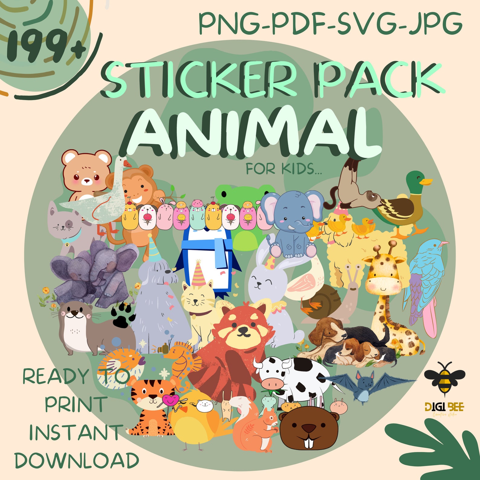 Animal Digital Sticker Pack Cute Minimal Animals Digital Instant ...