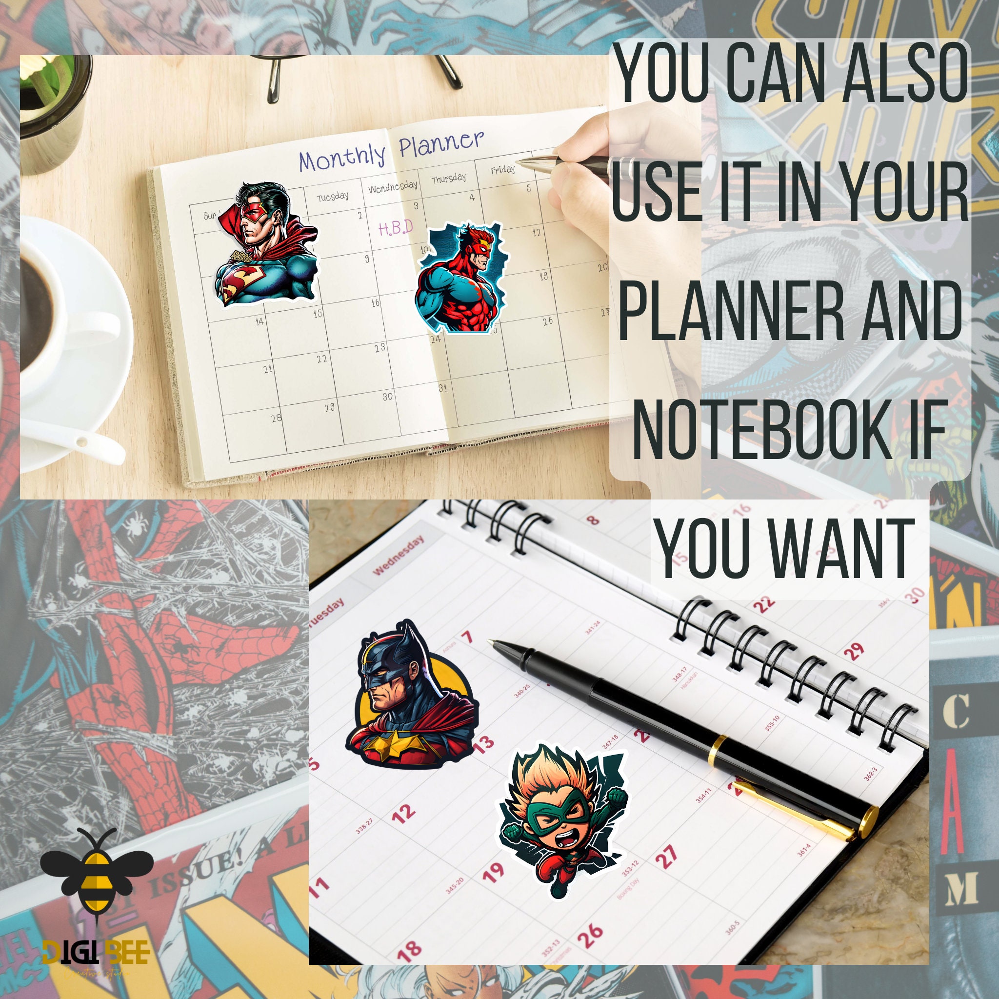 Super Hero Digital Sticker Bundle PNG, PDF, JPG Svg Goodnotes, Digital ...