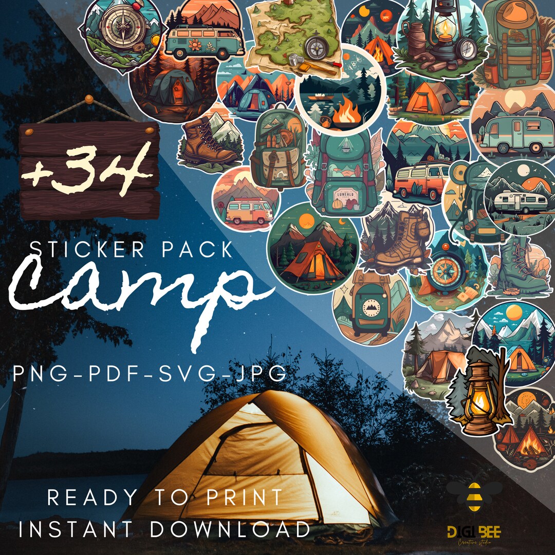 Camp Digital Sticker Bundle PNG, PDF, JPG Svg Goodnotes, Digital ...