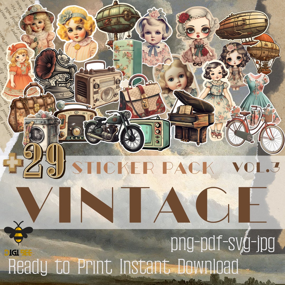 Vintage Sticker Pack Vol 3 Digital Printable Vintage Aesthetic Old ...