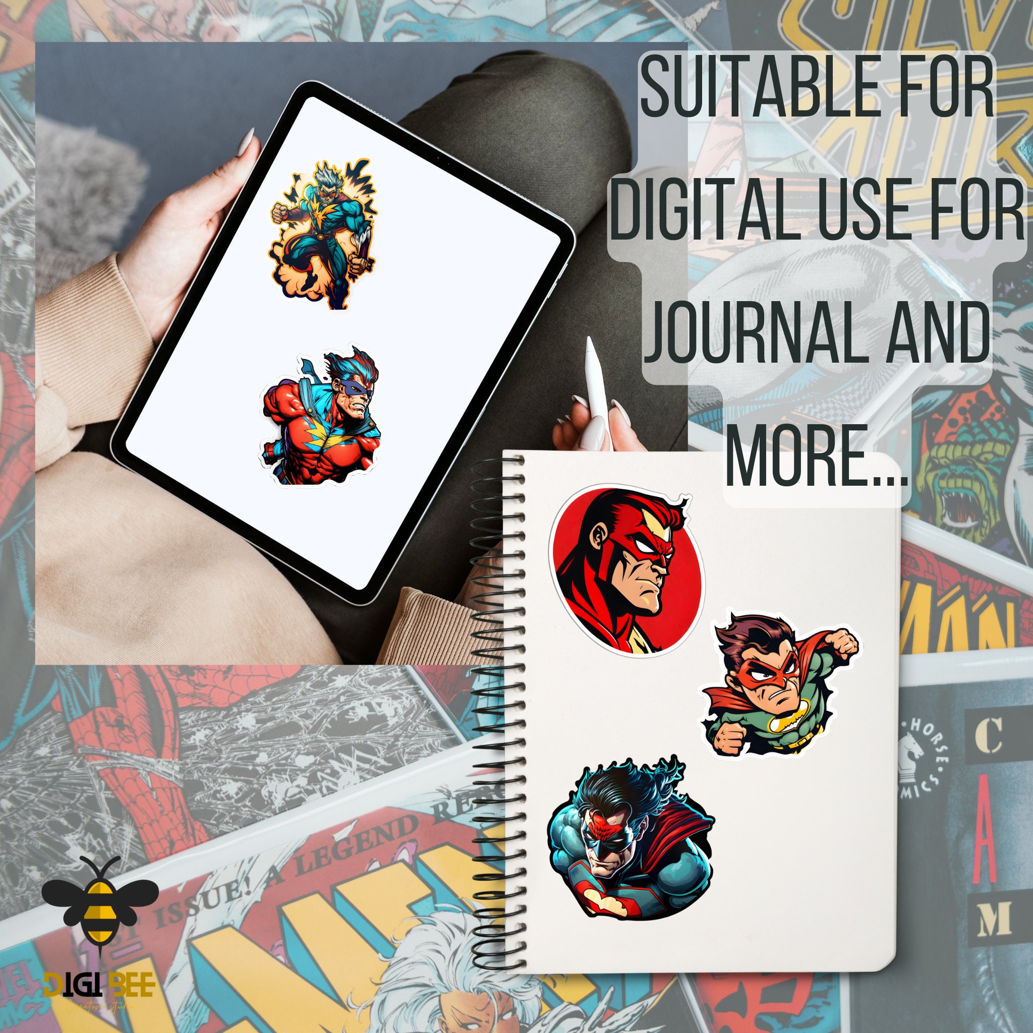 Super Hero Digital Sticker Bundle PNG, PDF, JPG Svg Goodnotes, Digital ...