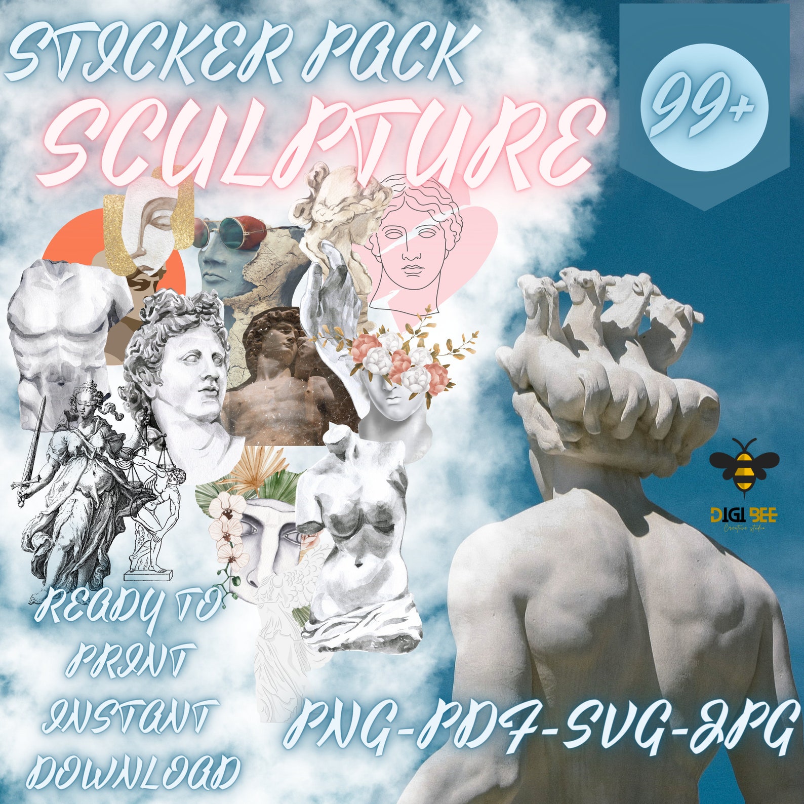 Sculpture Sticker Pack Vintage Aesthetic Sculptures Digital Sticker ...