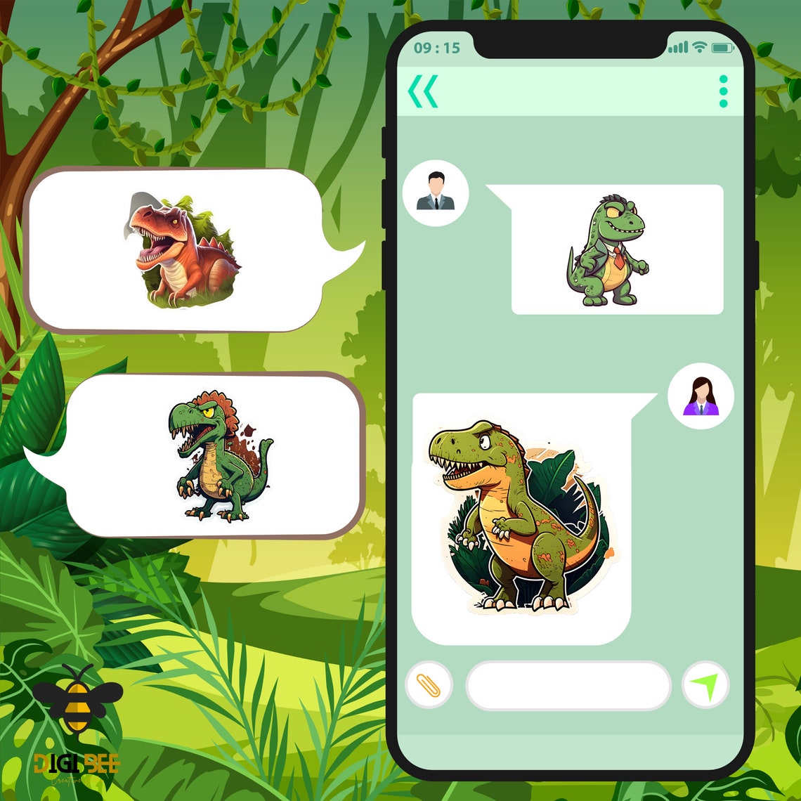 Dinasaur Digital Sticker Pack Jurassic Park Theme Dinasaur Sticker ...