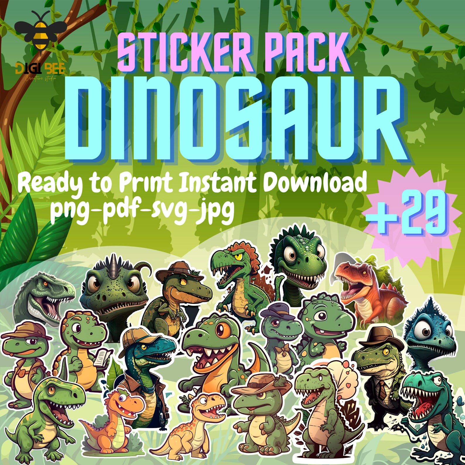 Dinasaur Digital Sticker Pack Jurassic Park Theme Dinasaur Sticker ...