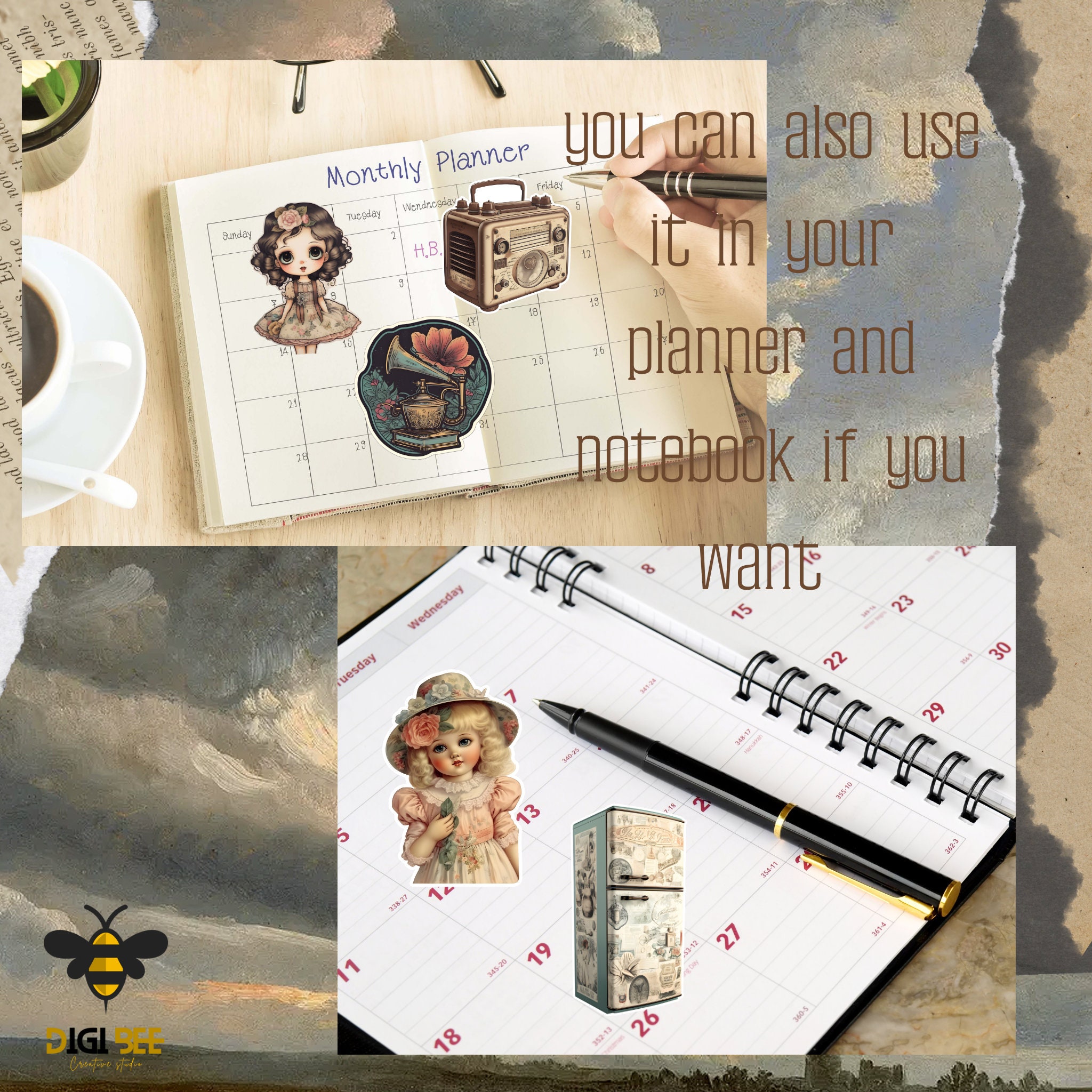 Vintage Sticker Pack Vol 3 Digital Printable Vintage Aesthetic Old ...