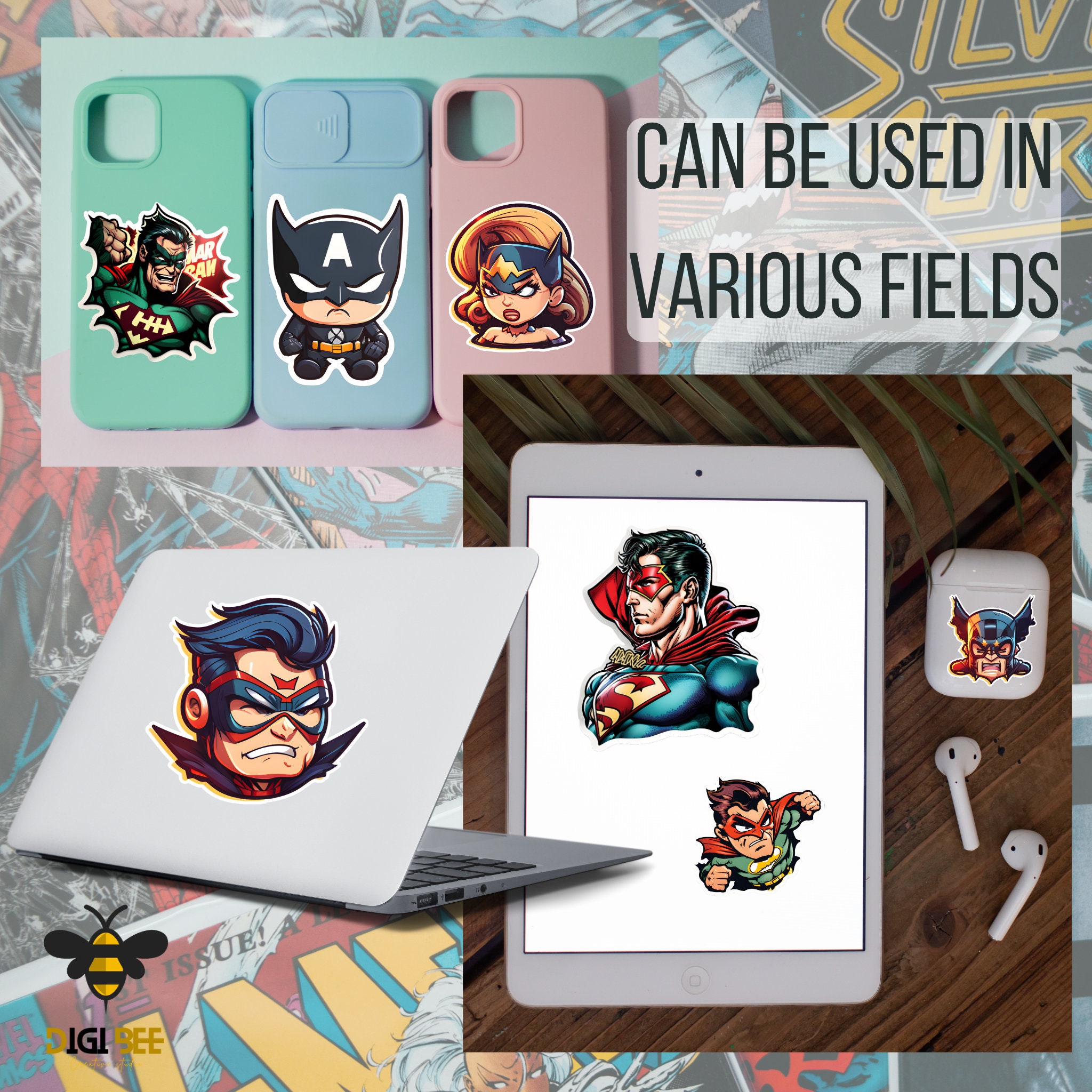 Super Hero Digital Sticker Bundle PNG, PDF, JPG Svg Goodnotes, Digital ...