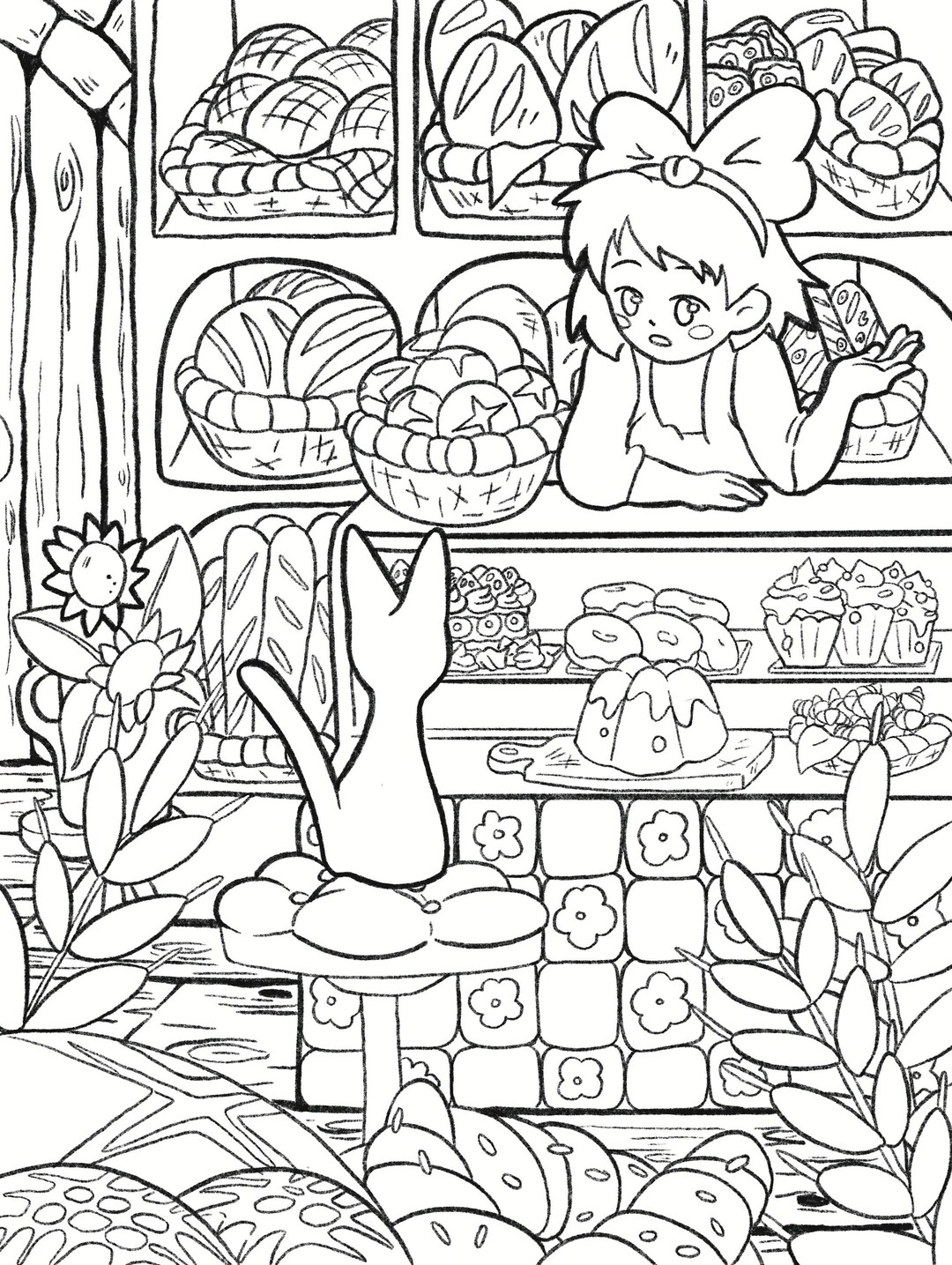 Coloring Page to Print Yourself / Printable Ghibli Kiki A4 Format - Etsy
