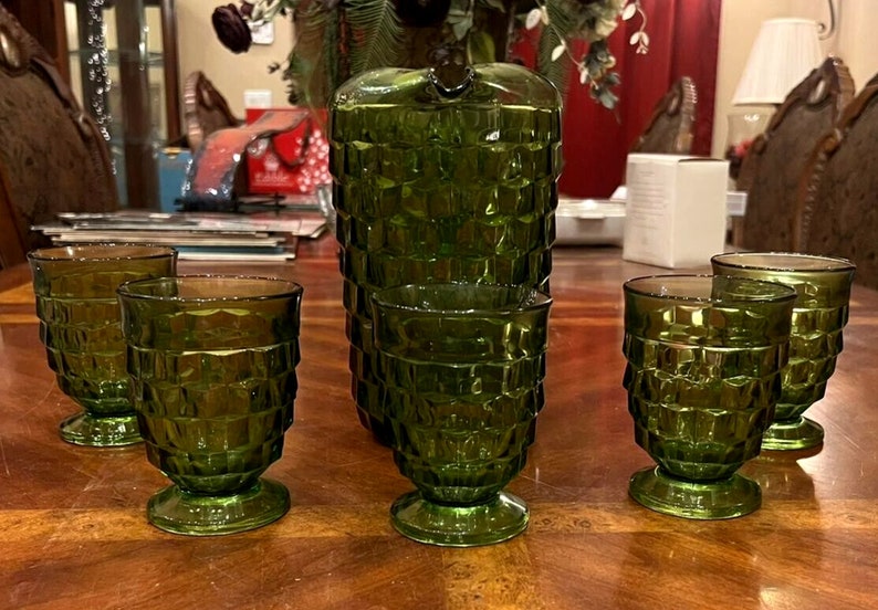 Vintage Indiana Colony Glass Cubist Colony Whitehall Pitcher W 5 ...