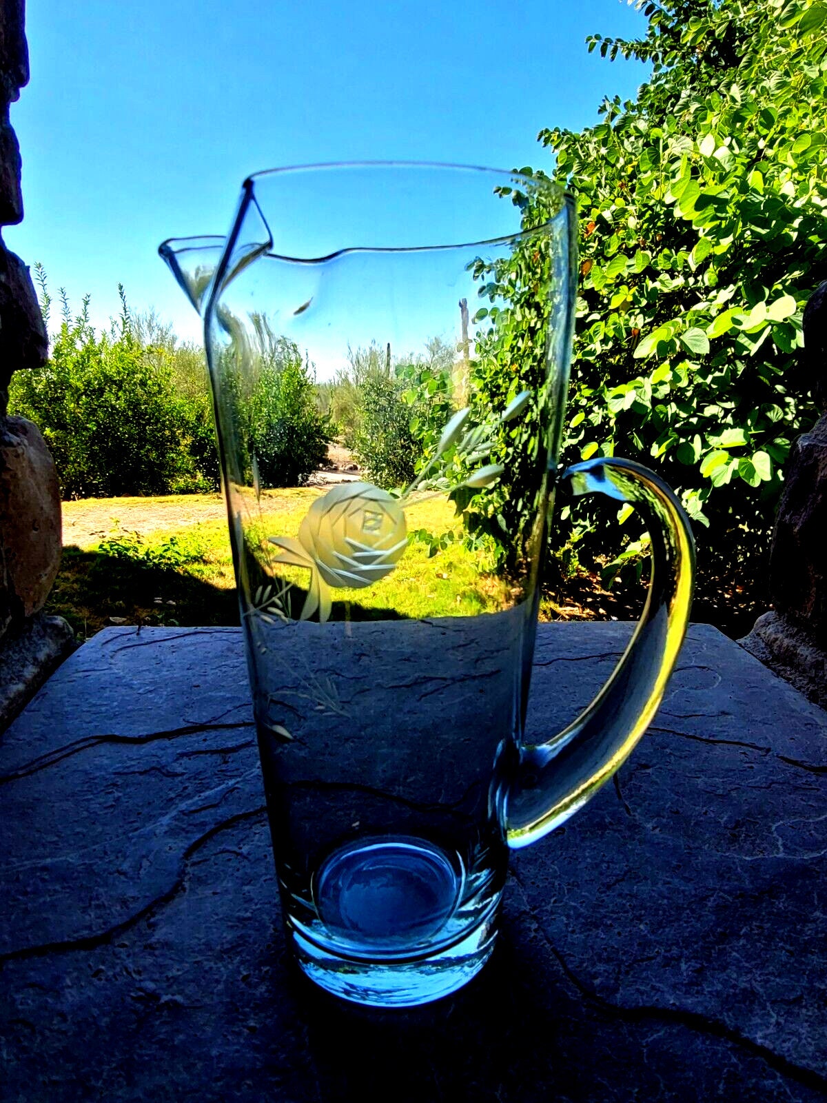 Vintage Fostoria Etched Rose Pattern Pitcher & 6 Glasses Mid Century ...