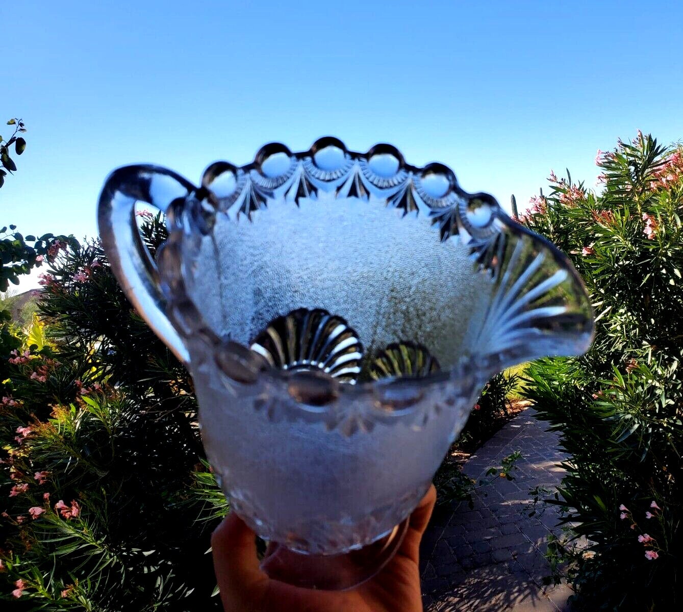 Vintage Flint Glass Pitcher & 6 Glasses Molded Glass Pressed Glass ...