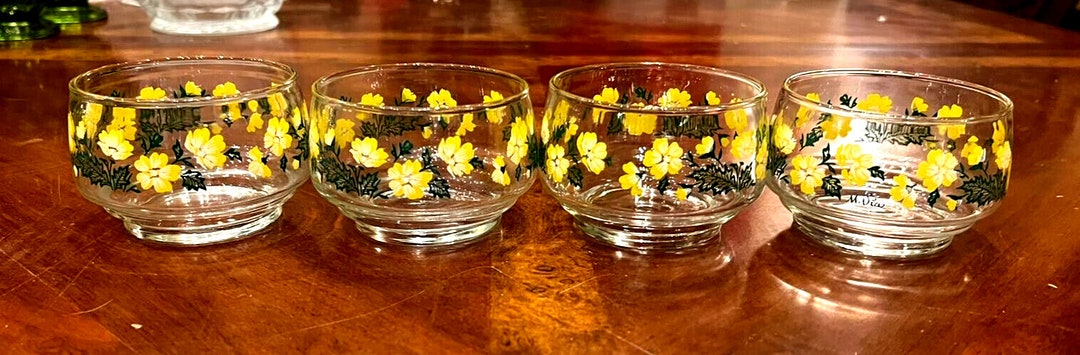 4 Vintage 1970s Libbey Meadowfoam Flowers Rock Lowball Glasses by M ...
