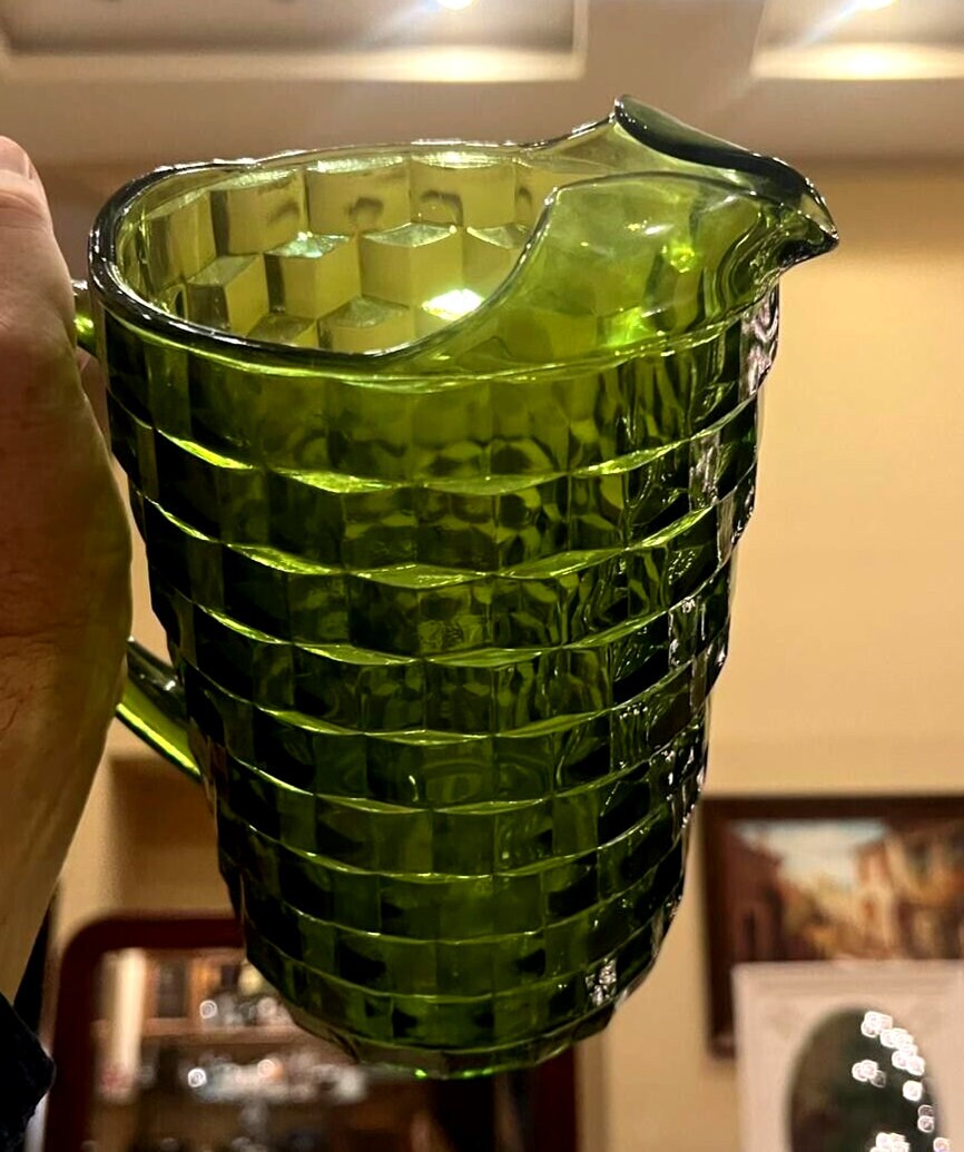 Vintage Indiana Colony Glass Cubist Colony Whitehall Pitcher W 5