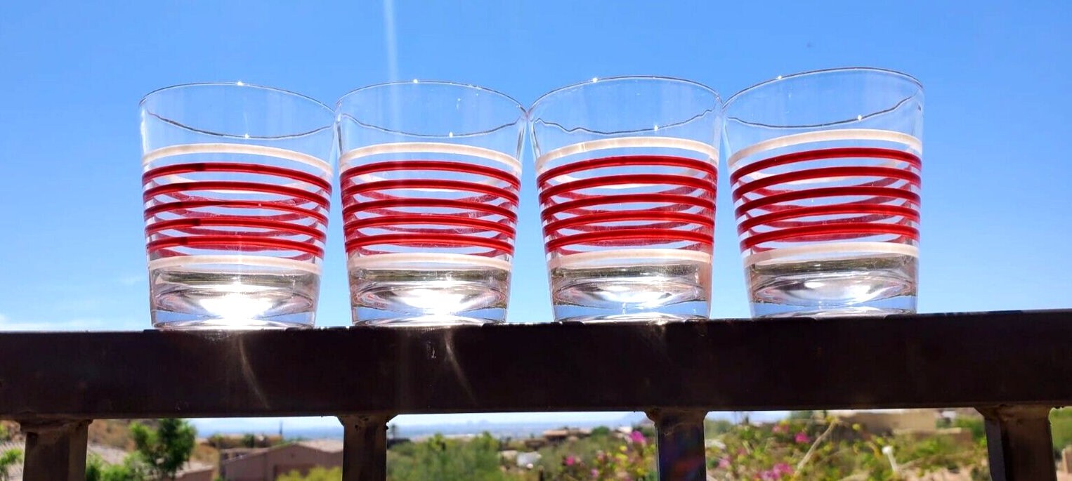 4 Vintage Mid Century Modern Hazel Atlas Red and White Striped Old ...