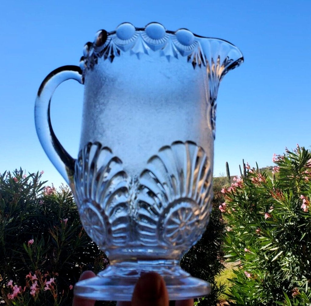 Vintage Flint Glass Pitcher & 6 Glasses Molded Glass Pressed Glass ...