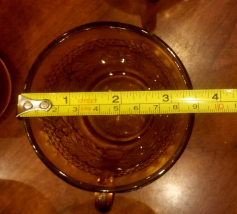 Tiara Indiana Glass Amber Sandwich Punch Bowl , Ladle & 12 Cups Vintage ...