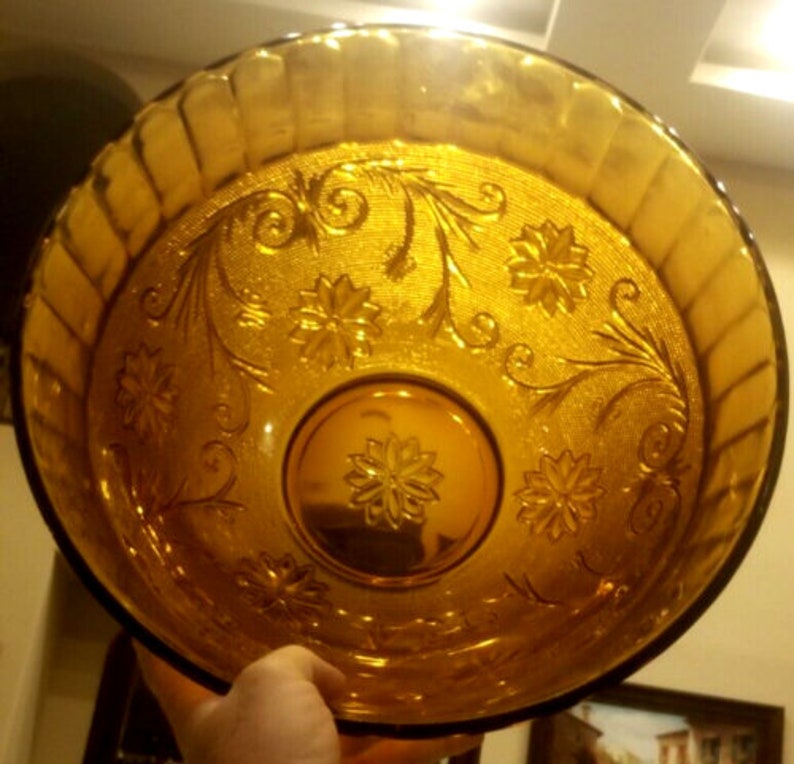 Tiara Indiana Glass Amber Sandwich Punch Bowl , Ladle & 12 Cups Vintage ...