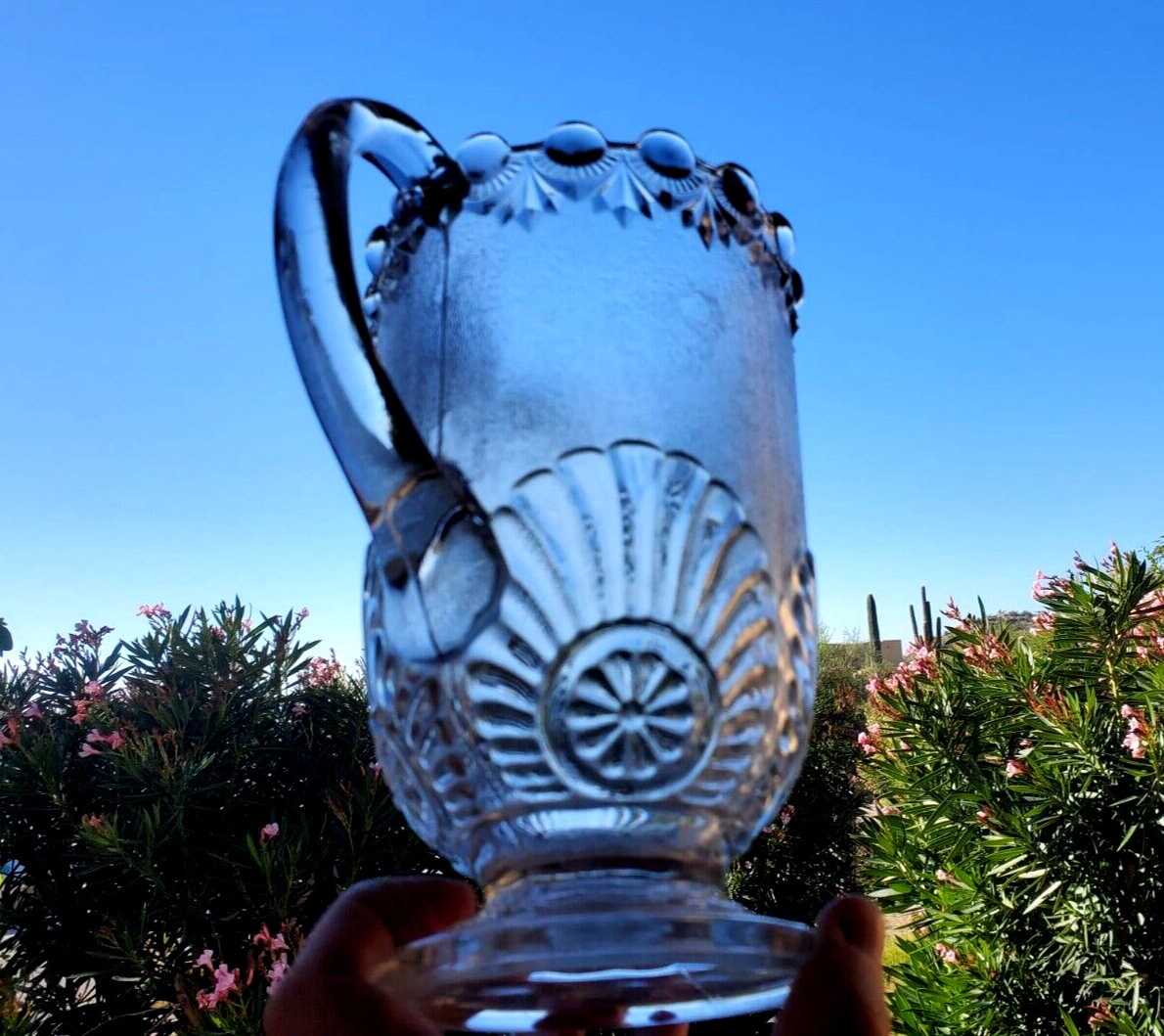 Vintage Flint Glass Pitcher & 6 Glasses Molded Glass Pressed Glass ...