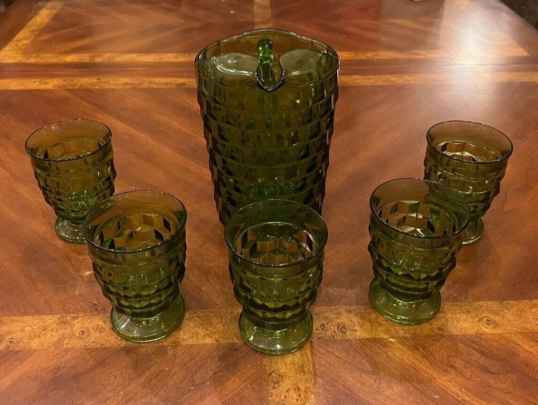 Vintage Indiana Colony Glass Cubist Colony Whitehall Pitcher W 5 ...