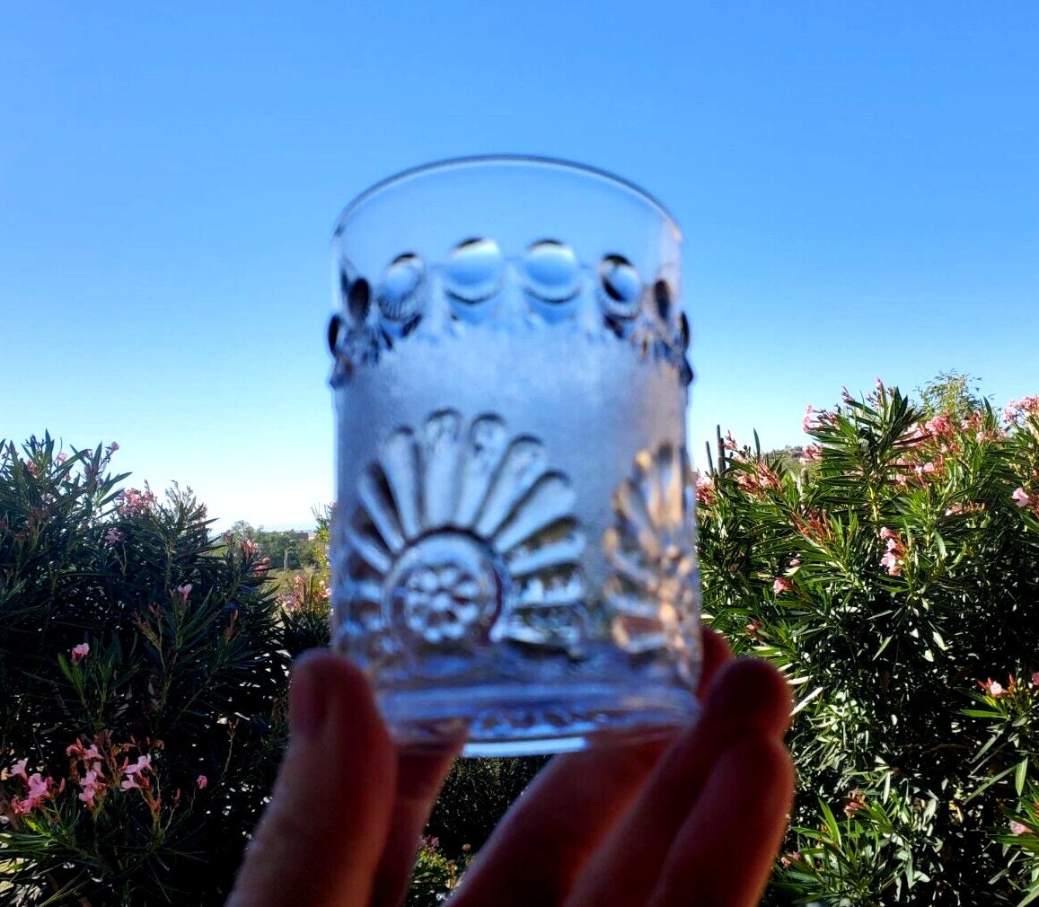 Vintage Flint Glass Pitcher & 6 Glasses Molded Glass Pressed Glass ...