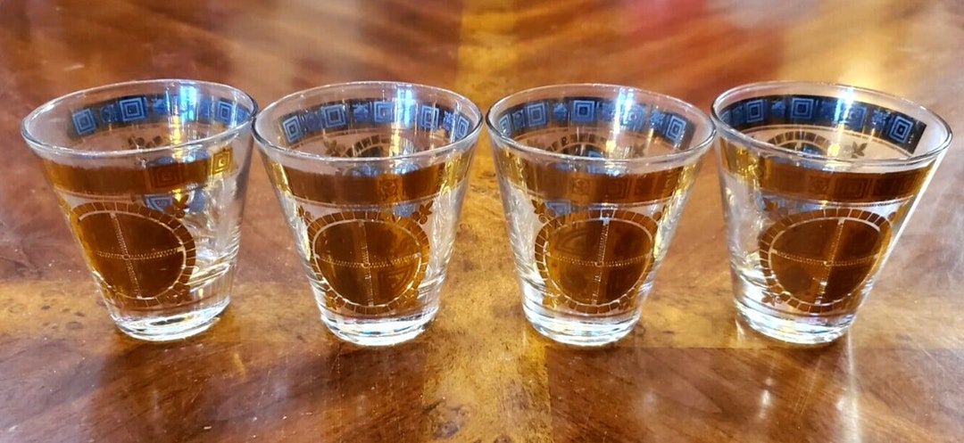 4 Vintage Culver Coronet 22k Gold Rock Old Fashioned Cocktail Glasses ...