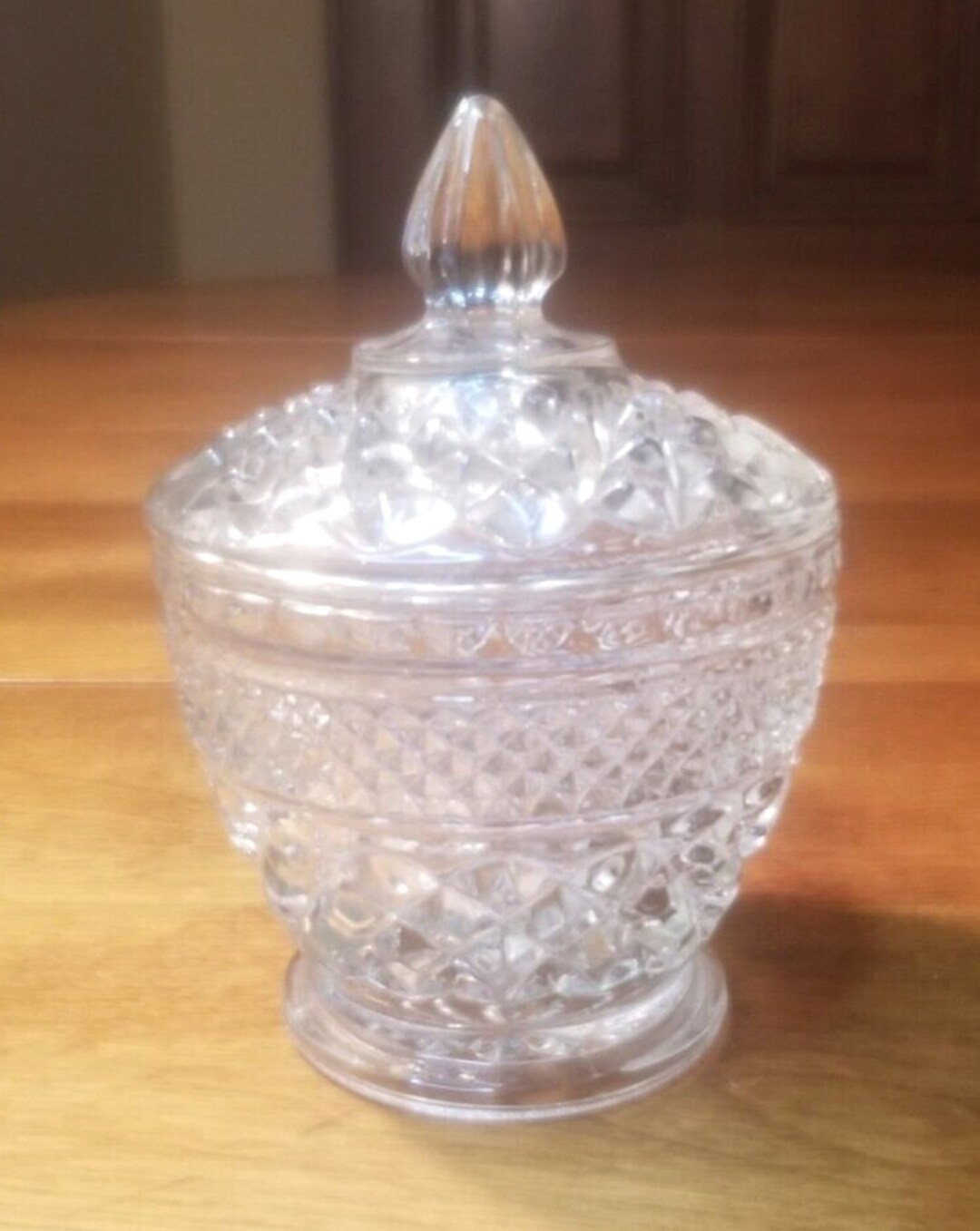 Vintage Anchor Hocking Wexford Pressed Clear Footed Glass Covered Sugar ...