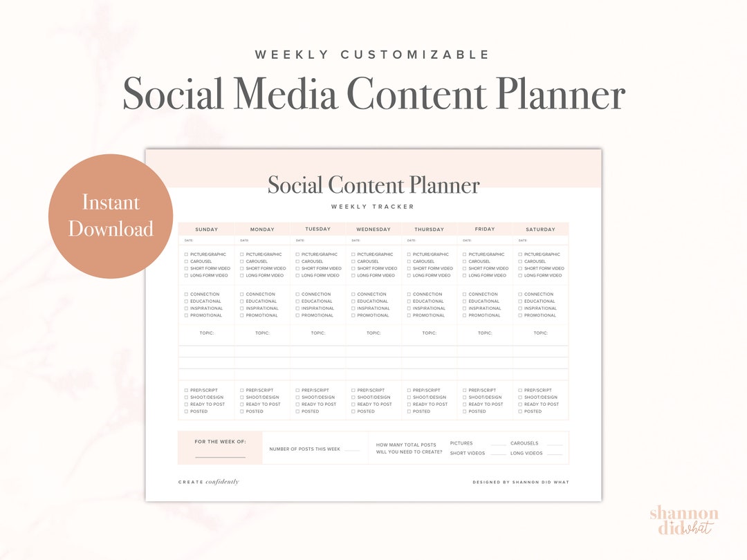 Customizable Social Media Content Planner, Content Planner Template ...