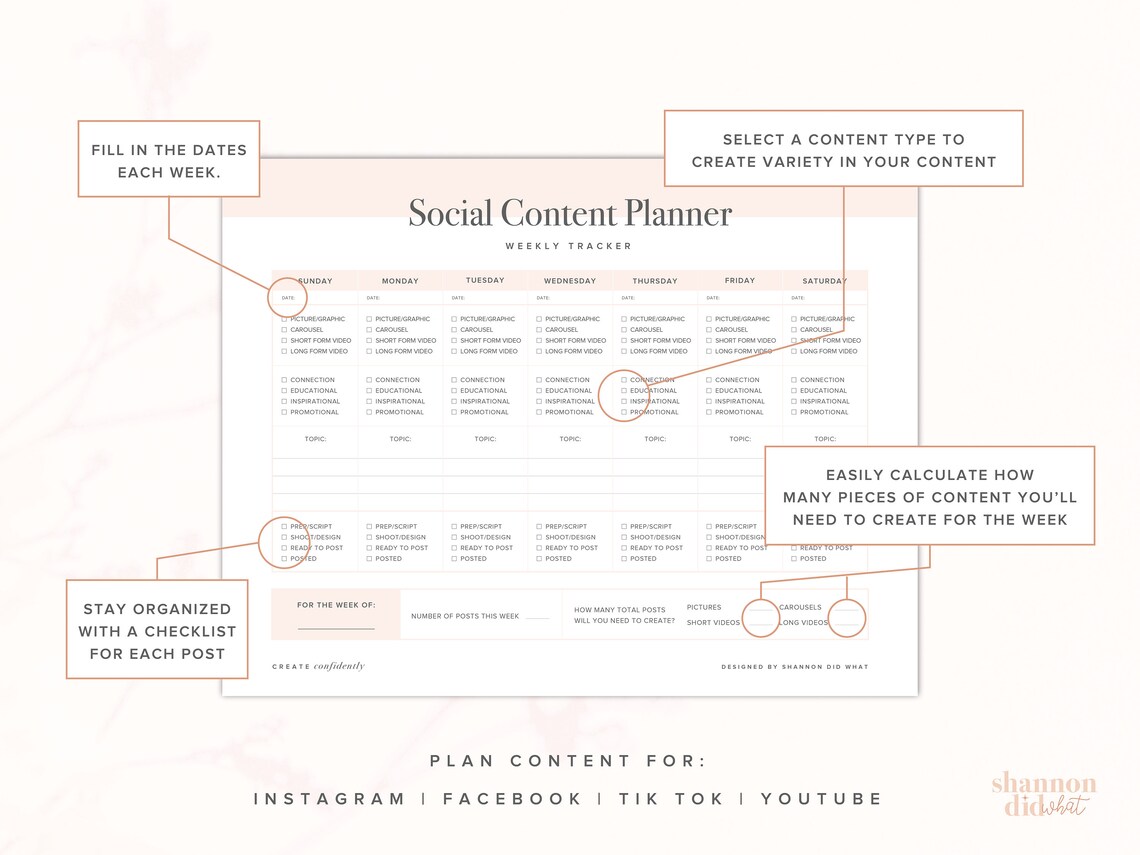 Customizable Social Media Content Planner, Content Planner Template ...