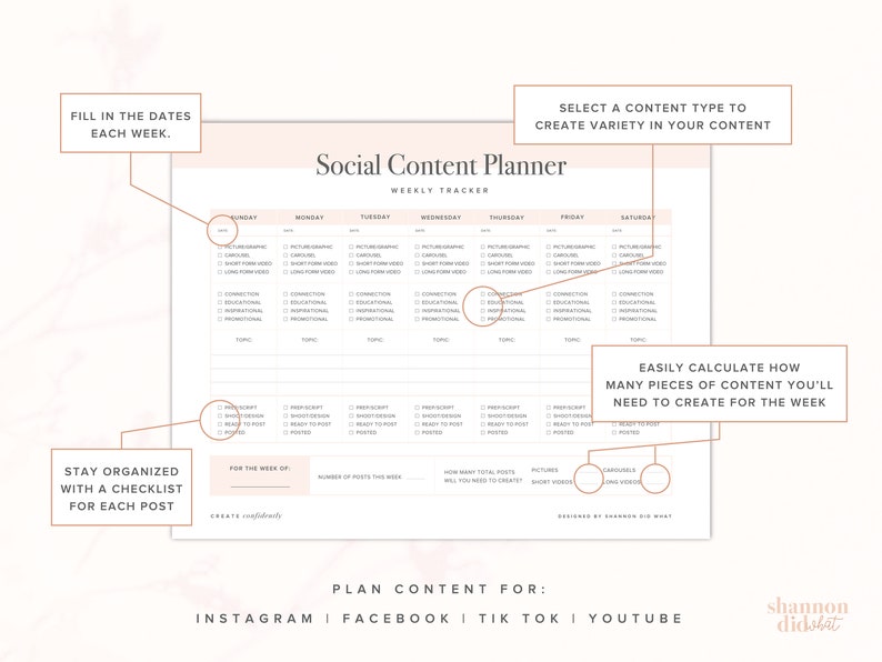 Customizable Social Media Content Planner, Content Planner Template ...