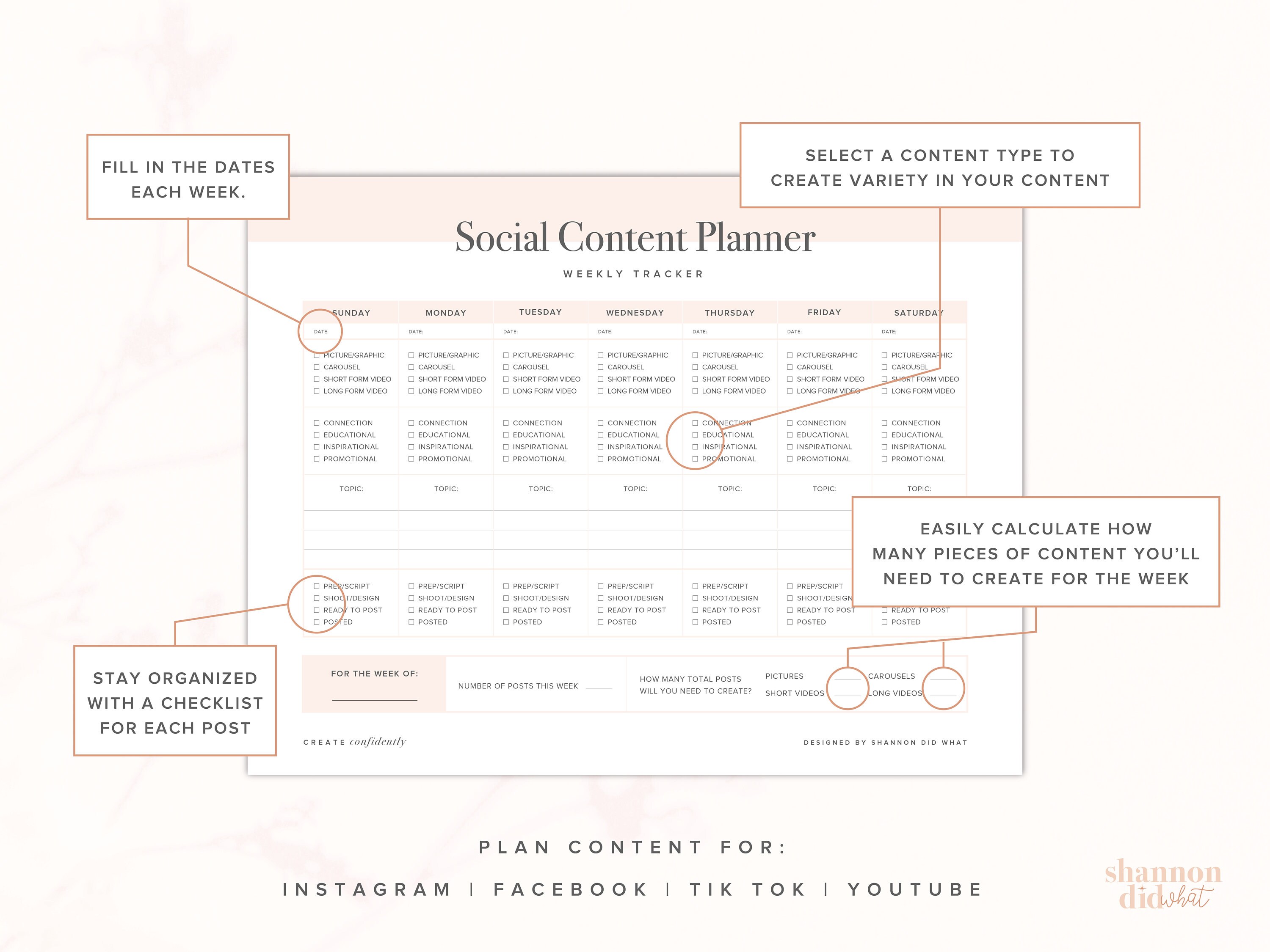 Customizable Social Media Content Planner, Content Planner Template ...